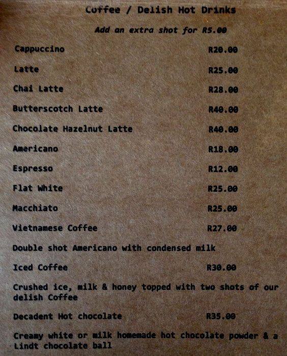 Menu at Delish Sisters fast food, Dolphin Coast