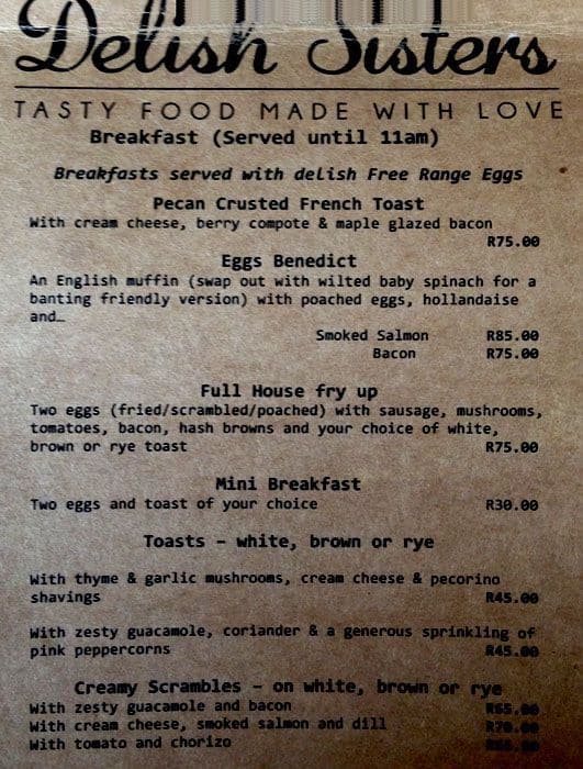 Menu at Delish Sisters fast food, Dolphin Coast