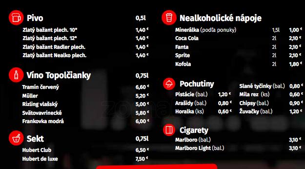 Speisekarte von Magic Sport Pub, Bratislava