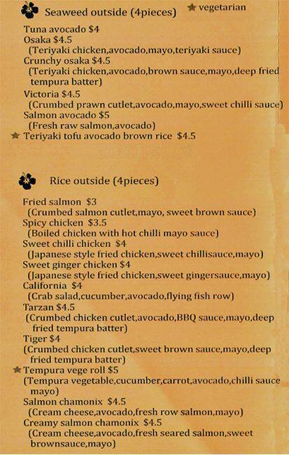 Menu at Mermaid Sushi restaurant, Mermaid Beach