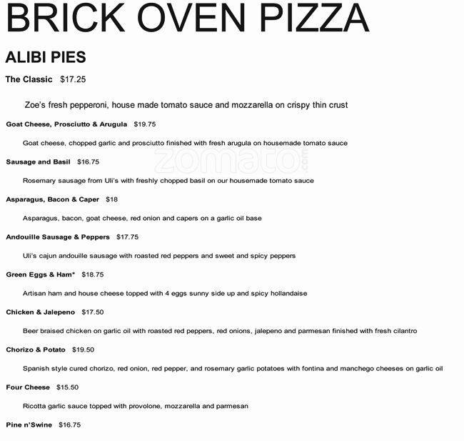 Menu at The Alibi Room Greenwood pizzeria, Seattle, Holman Rd N