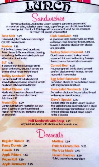 Menu at ButterCream Bakery & Diner, Napa