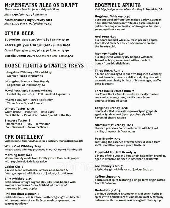 McMenamins on the Columbia Menu - Urbanspoon/Zomato