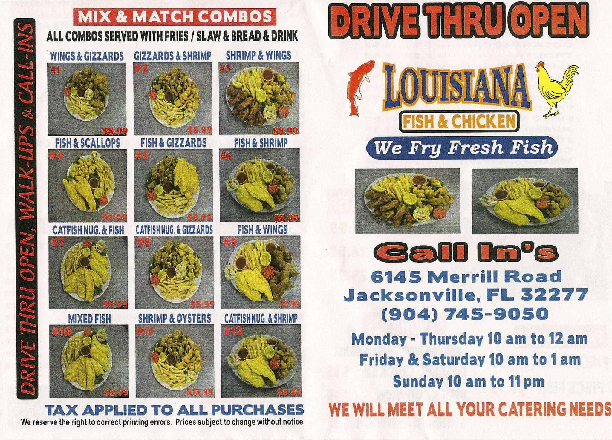 Menu at Louisiana Fish & Chicken restaurant, Jacksonville