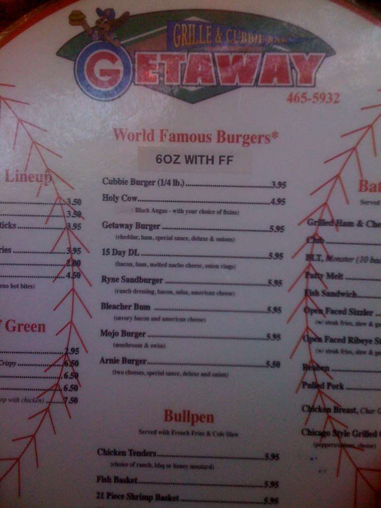 Menu at Get-A-Way Grill & Cubbie Bar, Bridgman