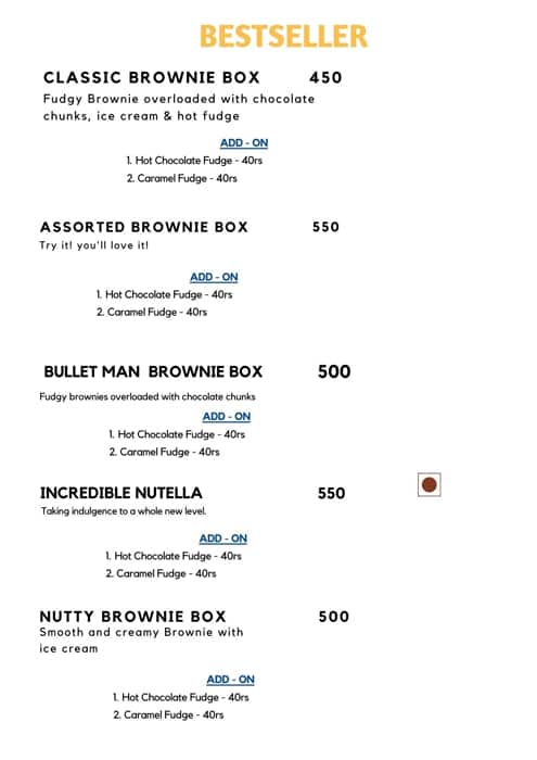 Menu of The Brownie Studio, Shenoy Nagar, Chennai