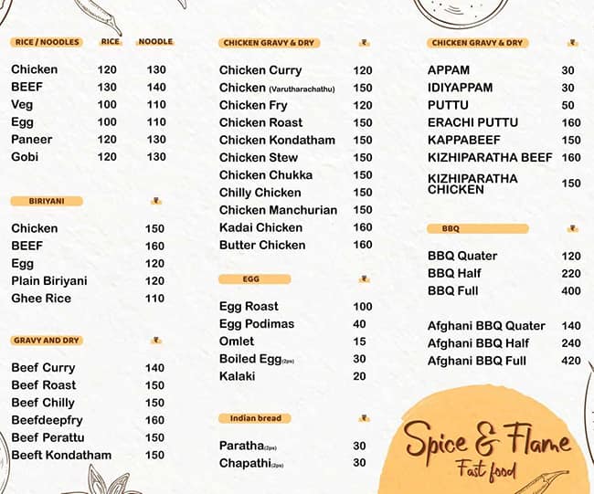 Menu of Spice And Flame Fast Food, GST Road, Chennai