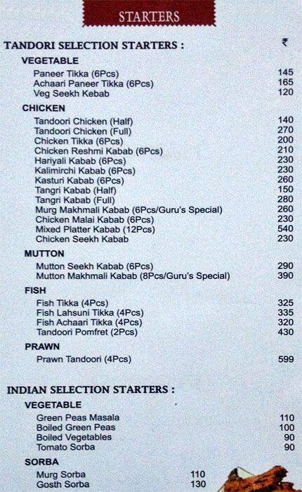 Guru's Multicuisine Restaurant Menu - Zomato