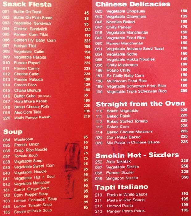 Tapti Restaurant Menü, Tapti Restaurant, TT Nagar, Bhopal için Menü ...