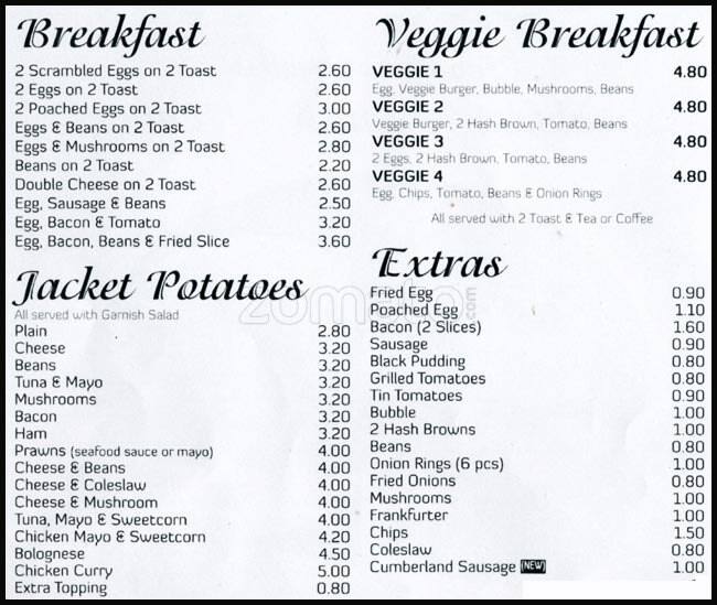 Menu at Koffi Pot cafe, Welling