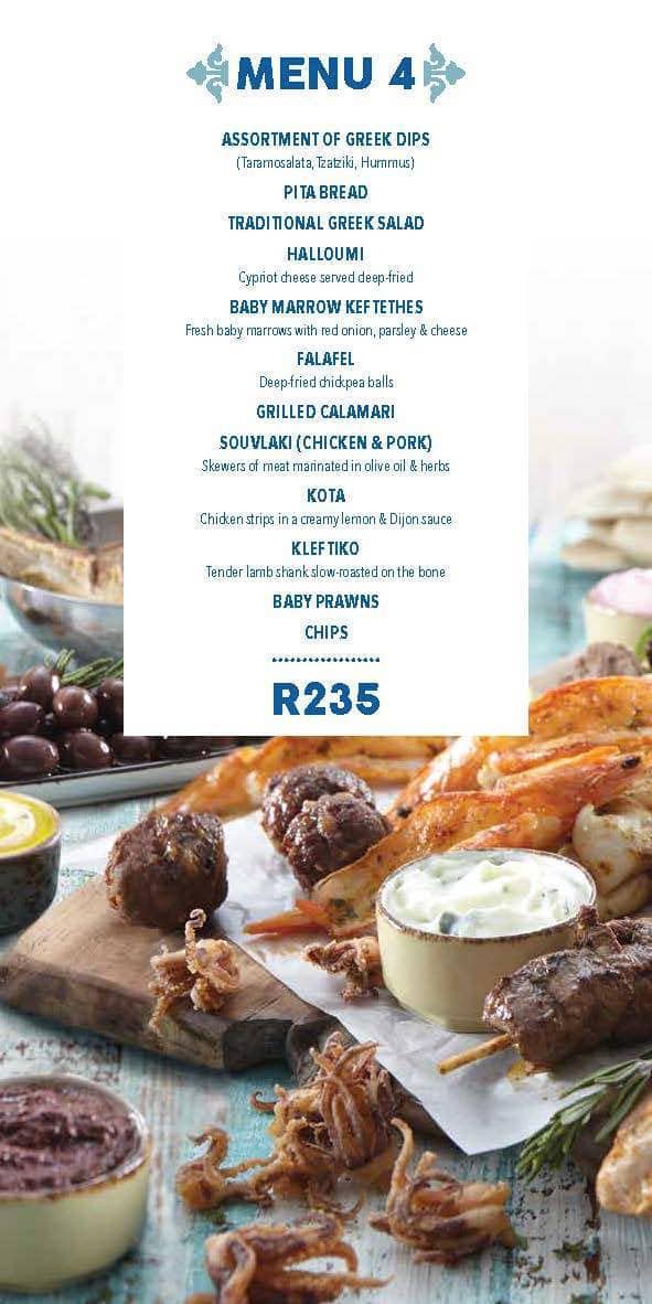 Menu at Mythos restaurant, Krugersdorp, 17 Hendrik Potgieter Rd