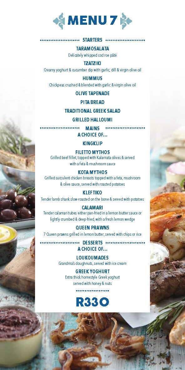 Menu at Mythos restaurant, Randburg, Majik Forest Shopping Centre