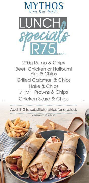 Menu at Mythos restaurant, Krugersdorp, 17 Hendrik Potgieter Rd