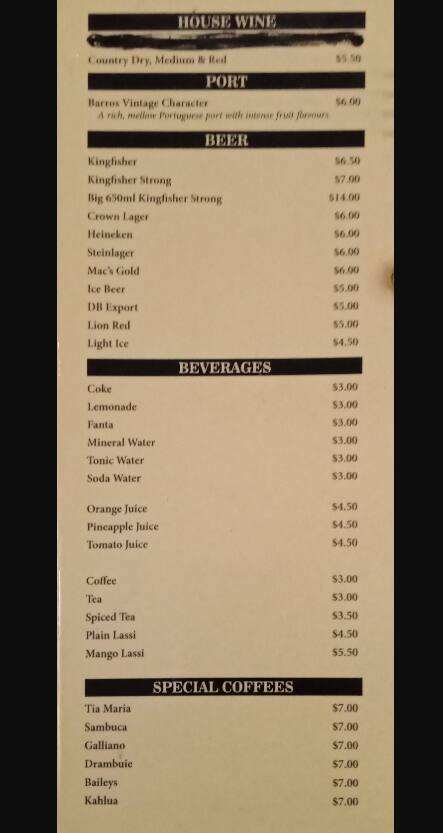 Menu at Wishing Well of India restaurant, Orewa, 332 Hibiscus Coast Hwy