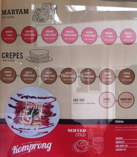 Menu at Komprong desserts, Tangerang