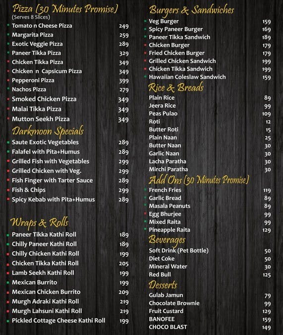 Menu at Dark Moon Kitchen, Chandigarh, Sector 8