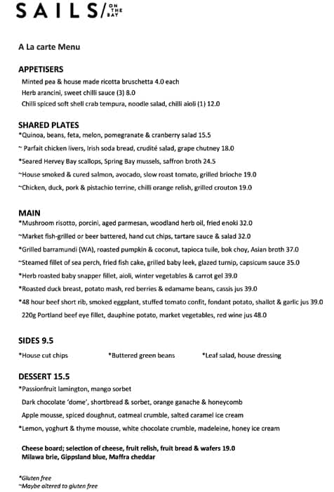 Menu at Elwood Bathers restaurant, Elwood, 15 Elwood Foreshore