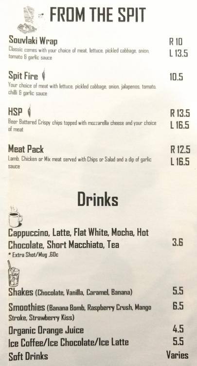 Menu at B Club Cafe, Melbourne