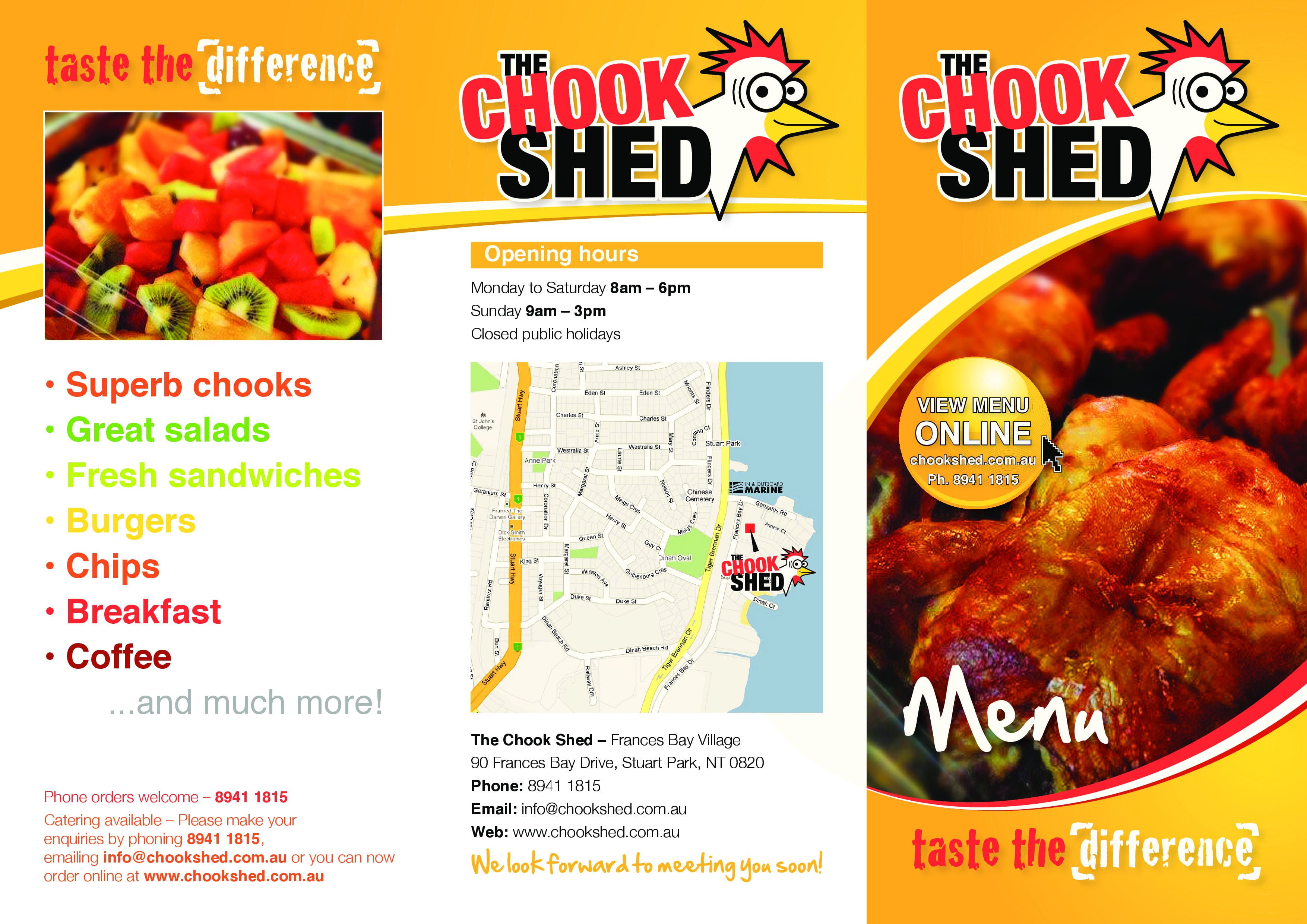 Menu at The Chook Shed fast food, Stuart Park