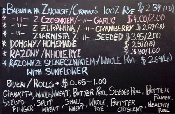 Menu at Old Poland Bakery, New York City, 926 Manhattan Ave
