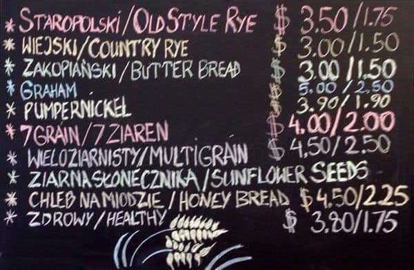 Menu at Old Poland Bakery, New York City, 926 Manhattan Ave
