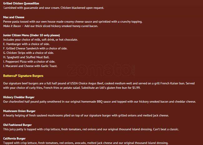 Menu at Buttercup pub & bar, Vallejo