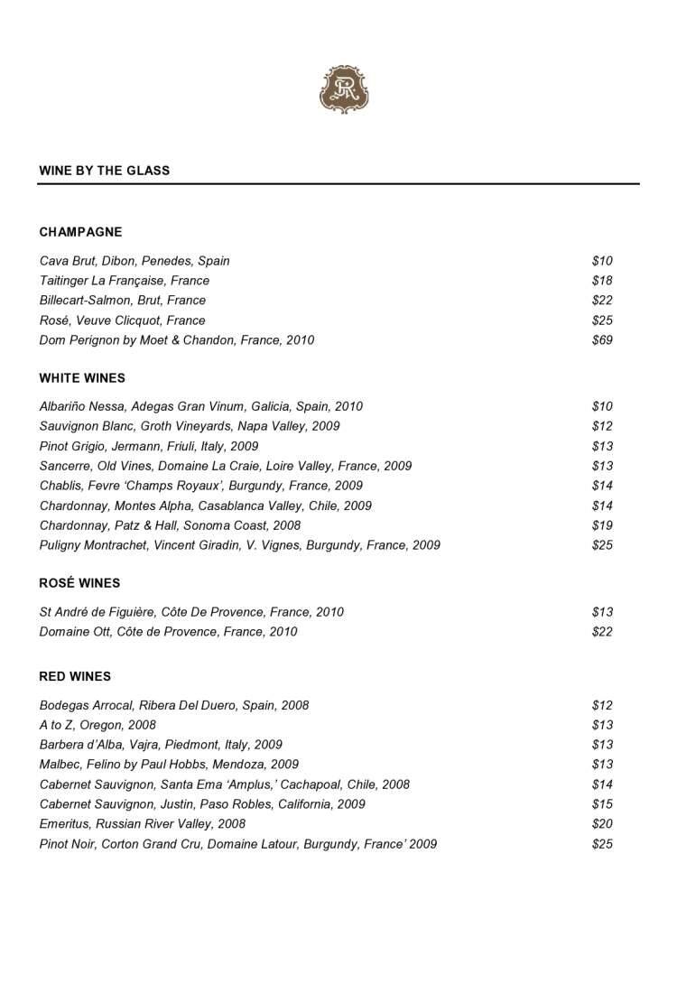 Carta del pub y bar The Grill at St. Regis, Bal Harbour