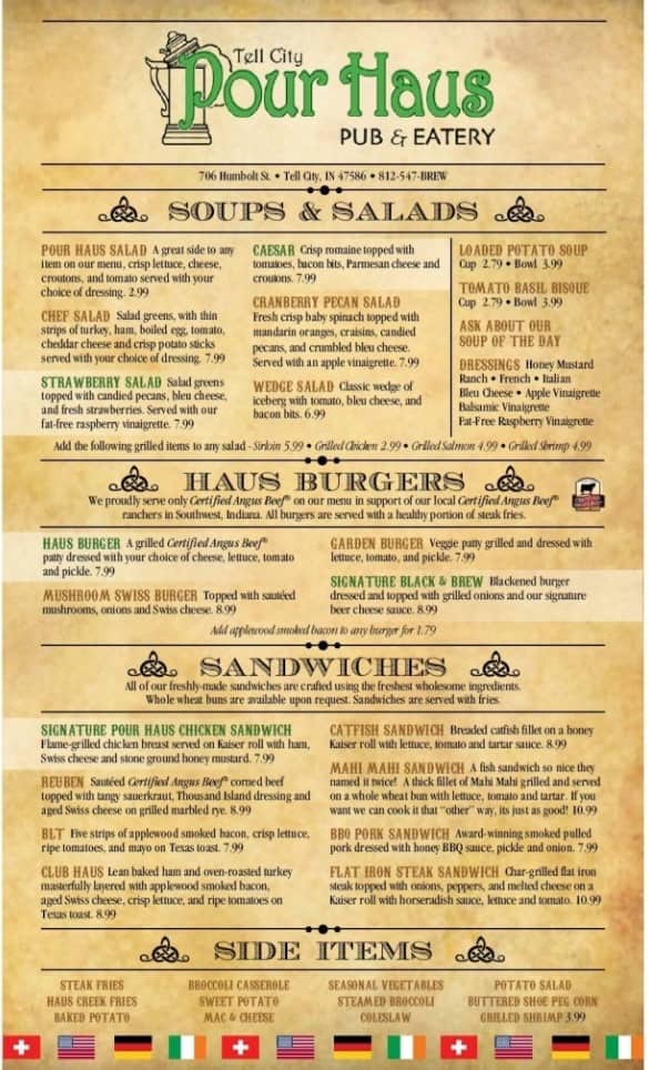 Menu at Pour Haus pub & bar, Tell City