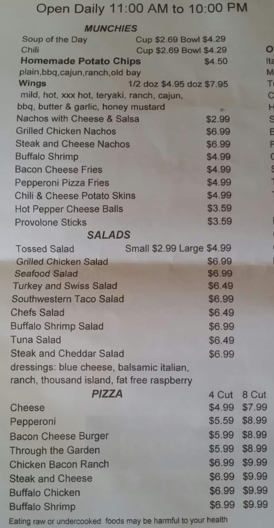 Menu at Pappy’s pizzeria, Uniontown