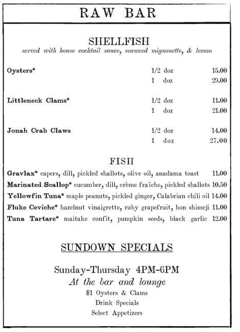 Menu at Scales restaurant, Portland, 68 Commercial St