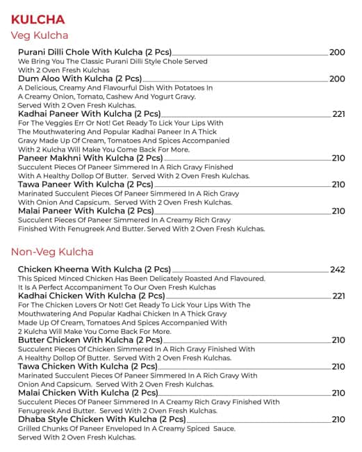 Menu of Kulcha Kulture, HSR, Bangalore