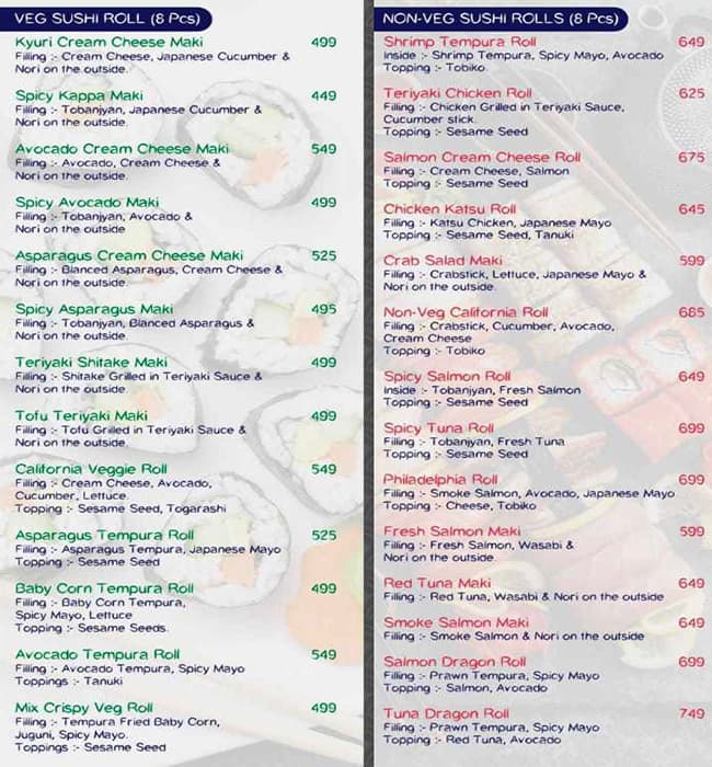 Menu of Shiso, Lower Parel, Mumbai