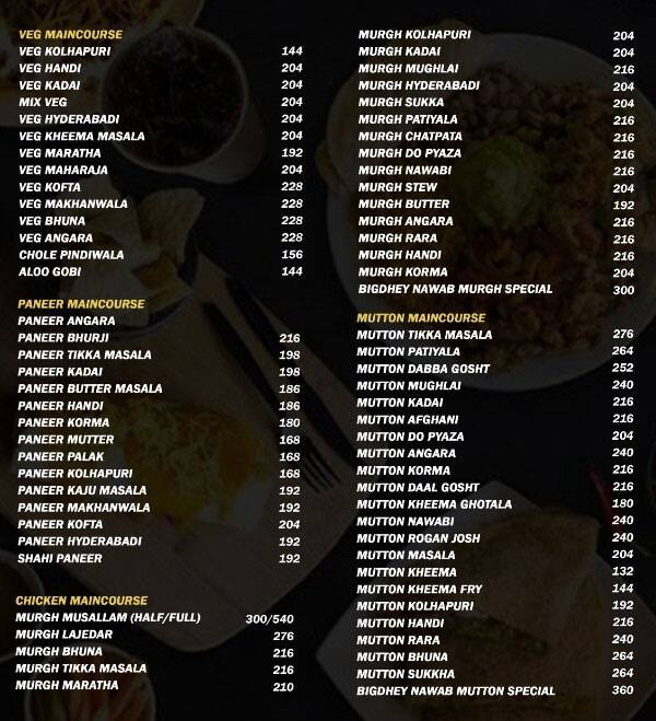 Menu of Bighdey Nawab, Nerul, Navi Mumbai