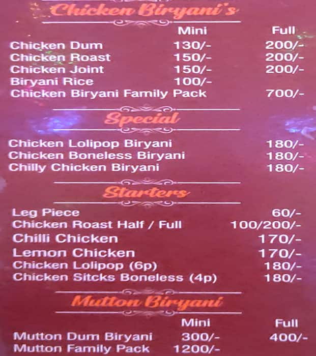 Menu at 786 Biriyani and fast food, Vijayawada