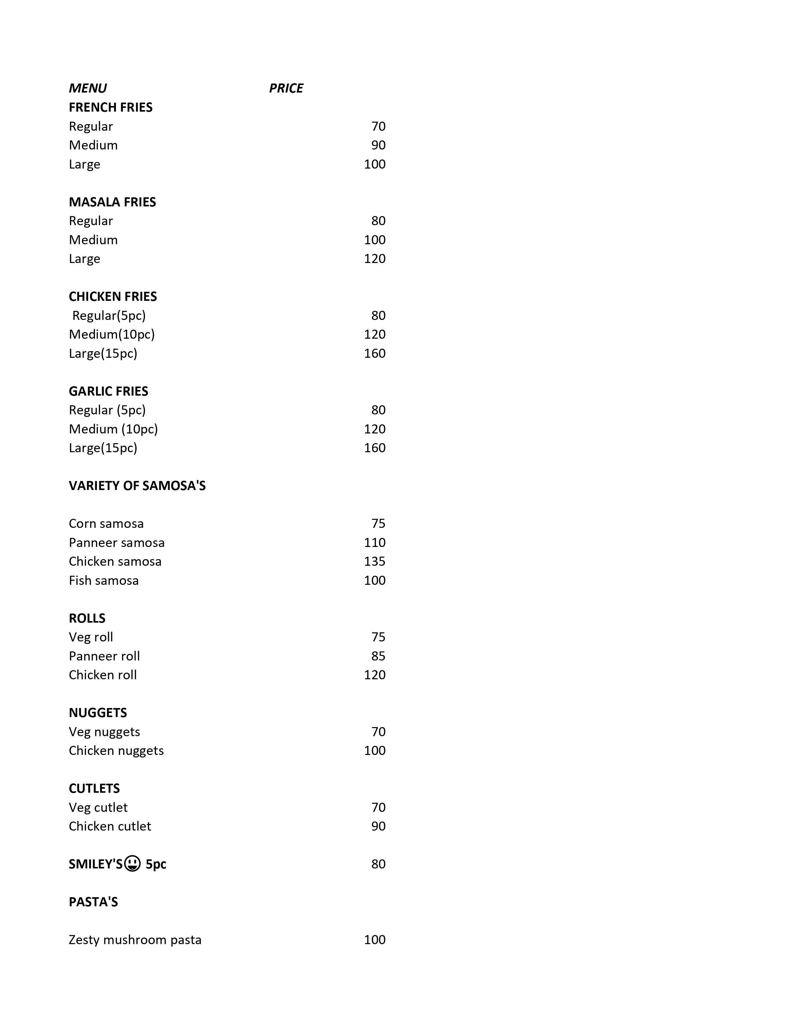 Menu of Bellyful, Mylapore, Chennai