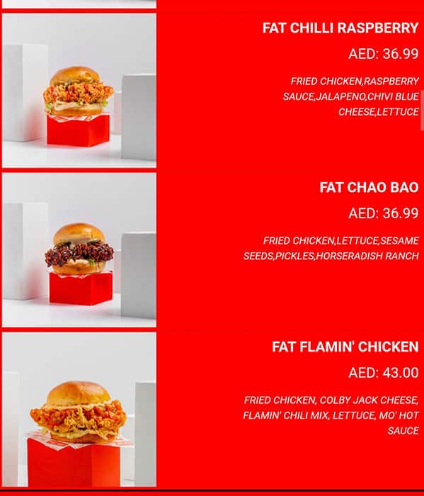 Menu of Fat Mo', Al Shahama, Abu Dhabi