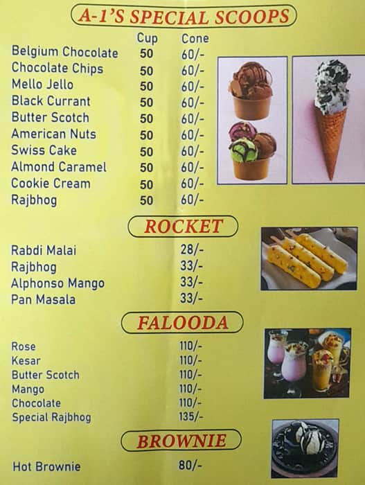 Menu at A1 Ice Cream, Mumbai, Shop Number 8