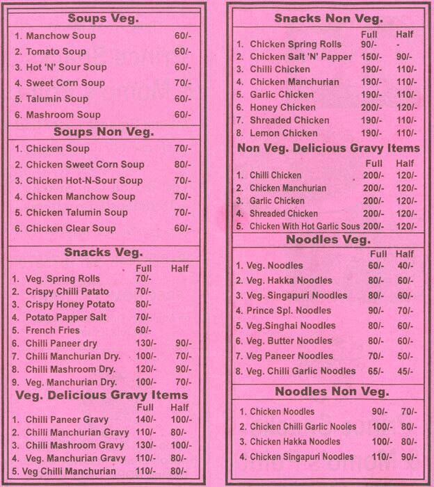 Menu of Prince Snacks & Momo's Point, Delhi University-GTB Nagar, New Delhi