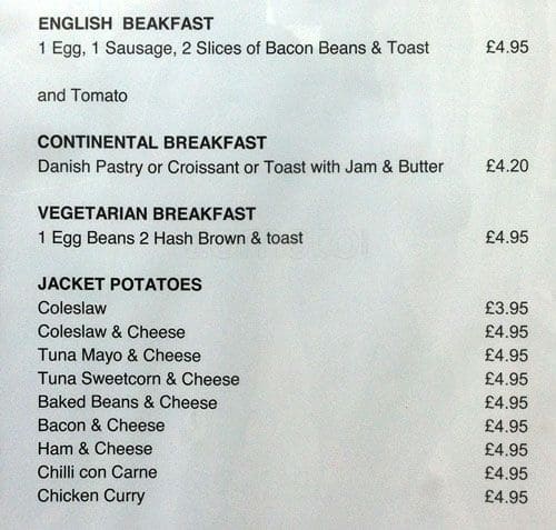 Menu at Chelsea Deli cafe, London, 44 Craven Road