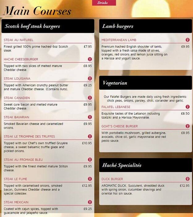 Menu at Haché Burgers Balham restaurant, London, 37 Bedford Hill