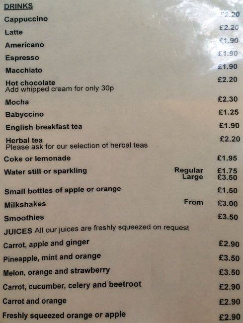 Menu at Pretty's cafe, London