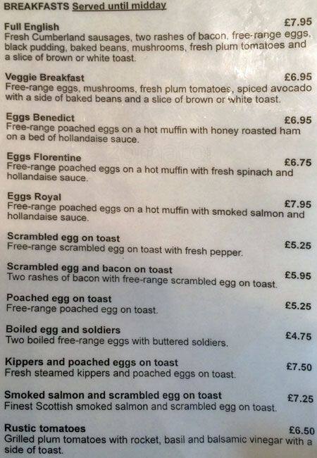 Menu at Pretty's cafe, London