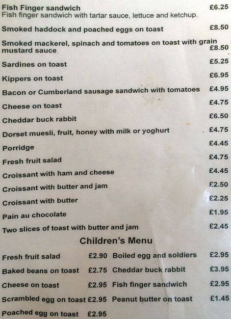 Menu at Pretty's cafe, London