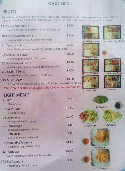Menu at Misato restaurant, London