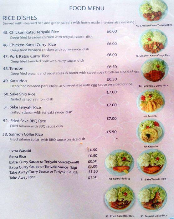 Menu at Misato restaurant, London