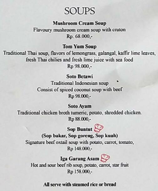 Menu at Deluxe Karaoke pub & bar, Jakarta, Hotel Menara Peninsula