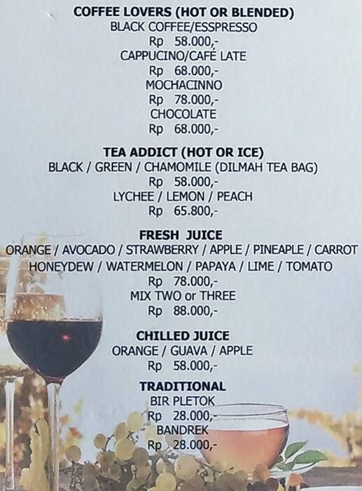 Menu at Deluxe Karaoke pub & bar, Jakarta, Hotel Menara Peninsula