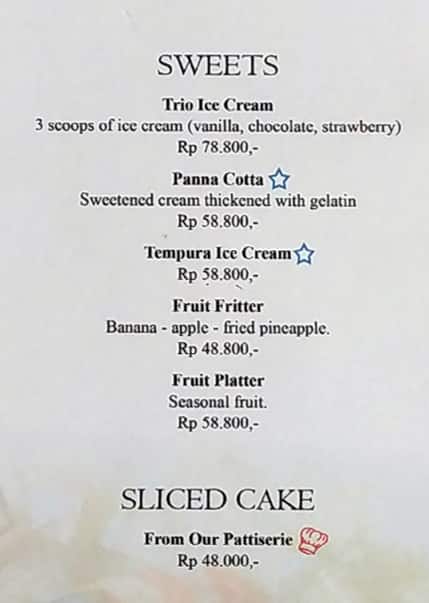 Menu at Deluxe Karaoke pub & bar, Jakarta, Hotel Menara Peninsula