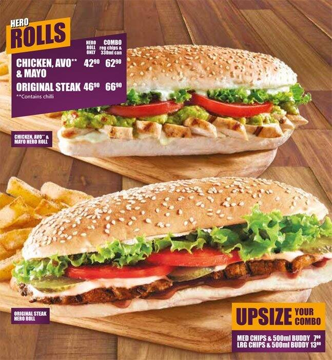 Menu at Steers, Durban, 2nd Floor