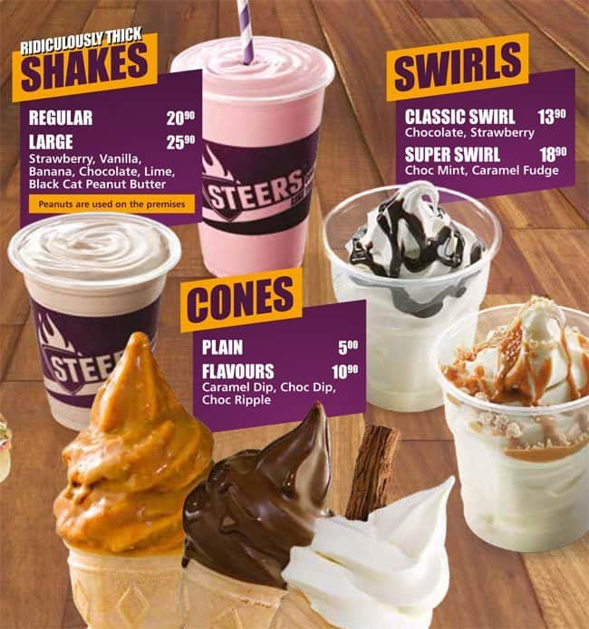 Speisekarte von Steers, Umhlanga, Shops EO59 & EO 60